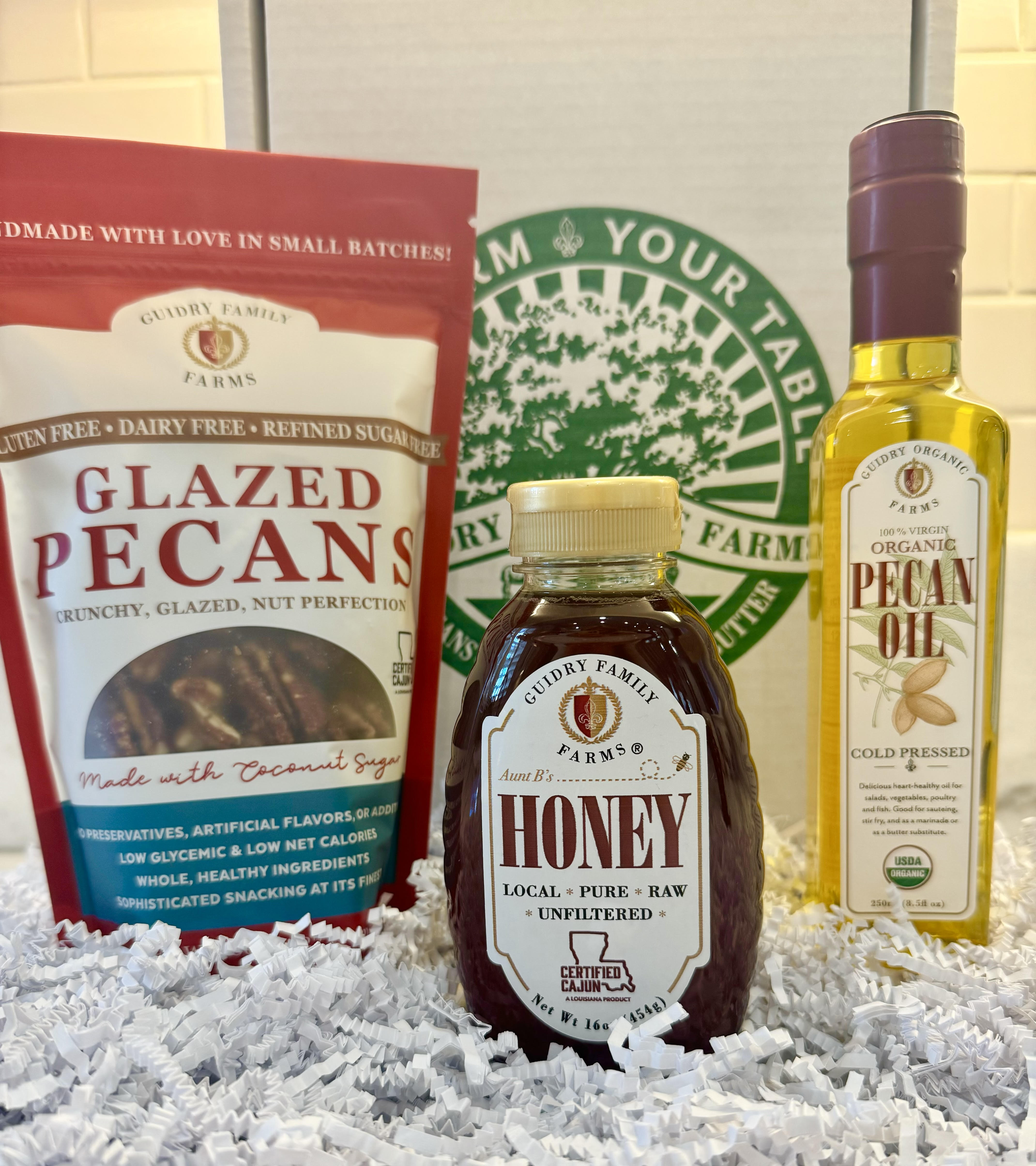 Gift Box #14: Glazed Pecans, Local Honey, Pecan Oil – Guidry Organic Farms
